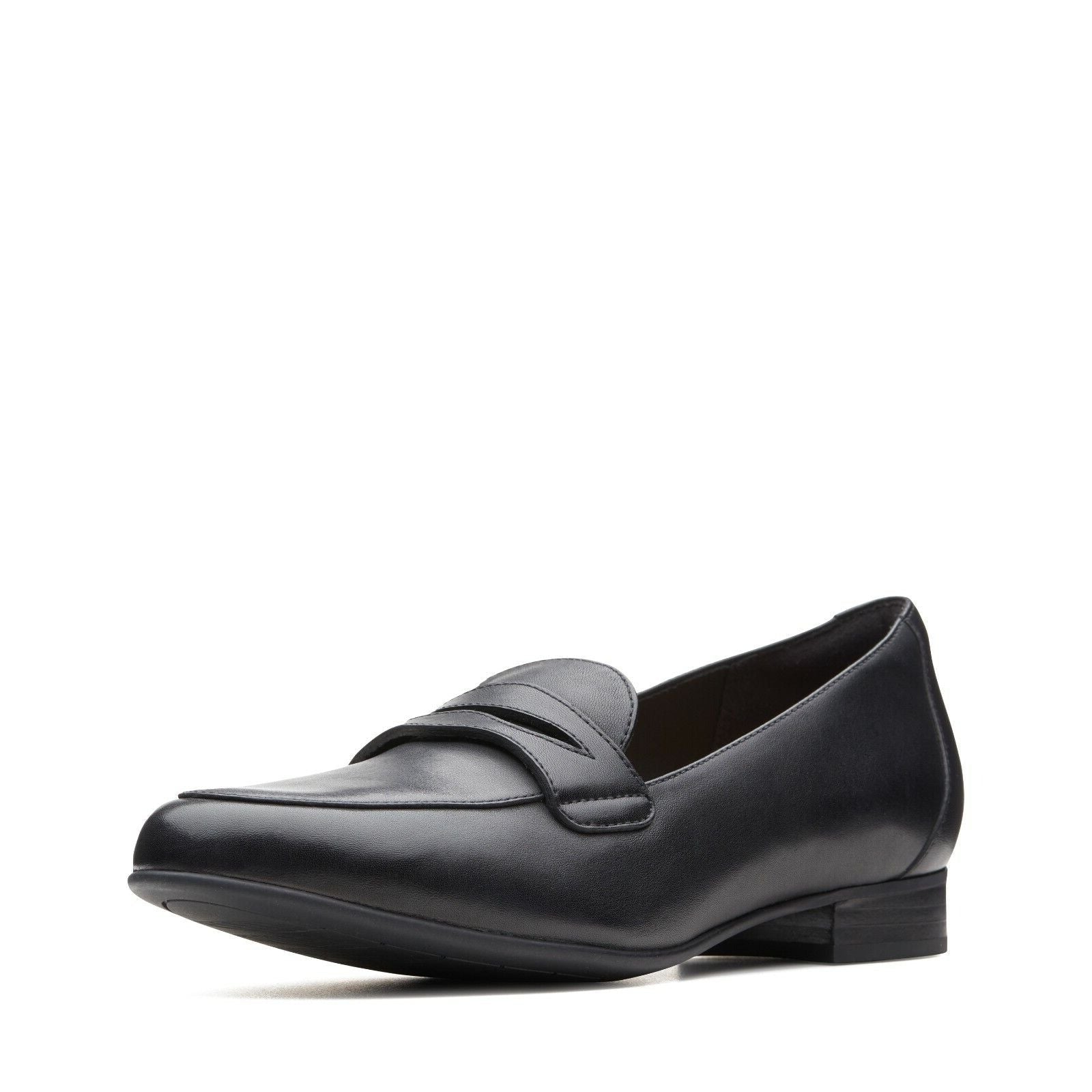 Clarks Un Blush Go Black Leather Womens Low Heel Loafers Office Slip O ...