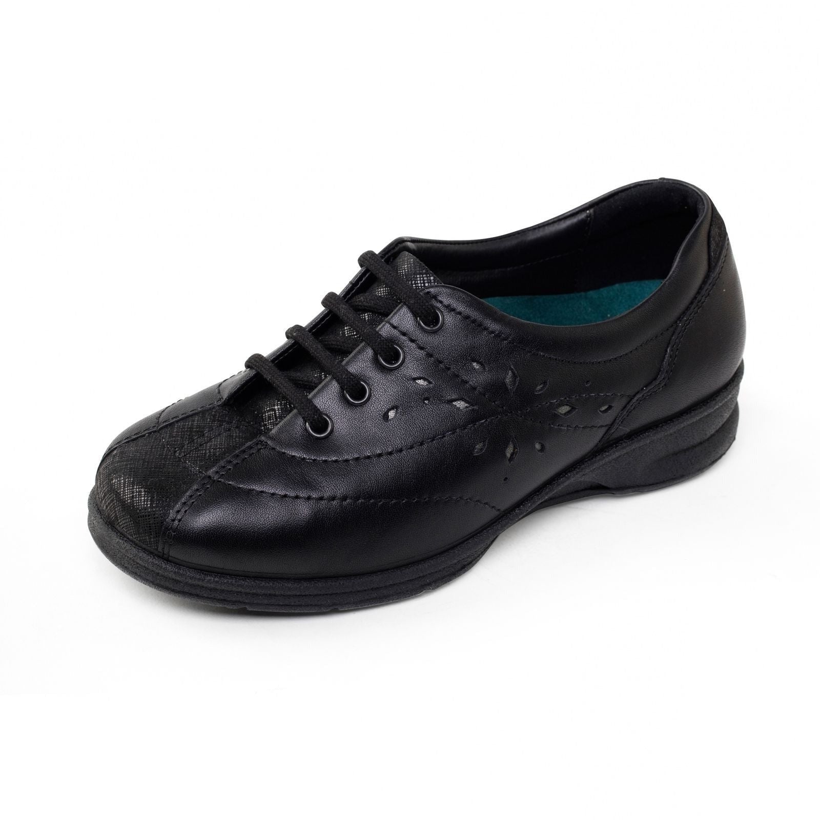 Padders Plus KAREN 2 Black Leather SUPER WIDE DUAL FIT 4E TO 6E Lace U ...