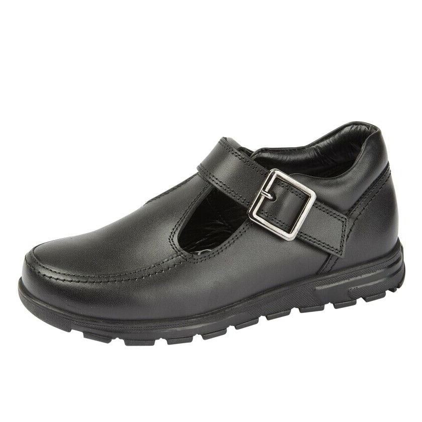 Roamers G716 Girls School Shoes Black Leather Velcro T Bar With Memory ...