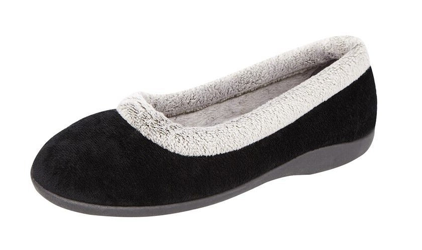 Sleepers Julia Ladies Black Warm Lined Memory Foam Faux Fur Soft Balle ...